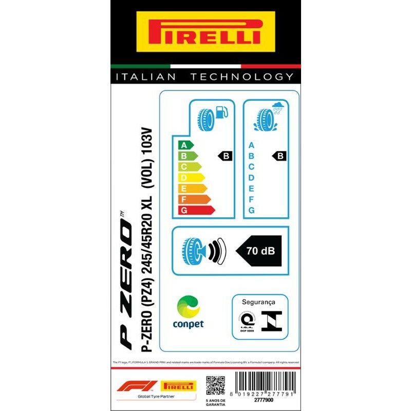 Pneu 245/45R20 P-Zero 103V Xl (Vol) L.S. Aro 20 Pirelli